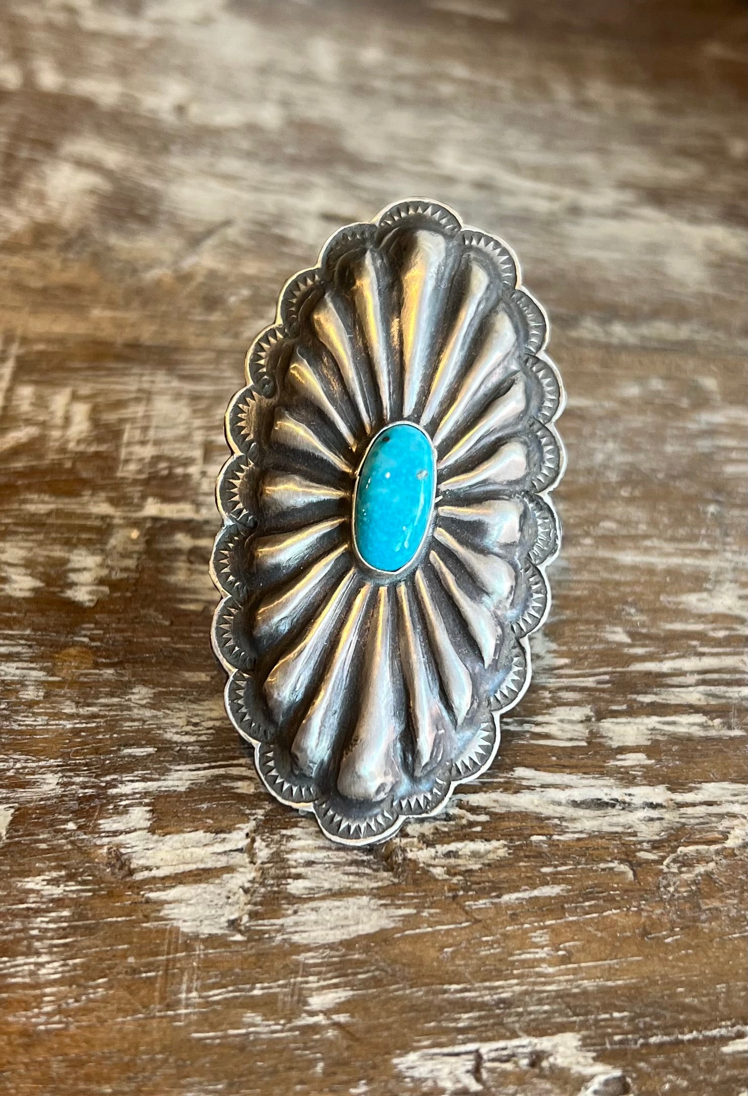 Sterling Silver Concho Ring – Turquoise Creek